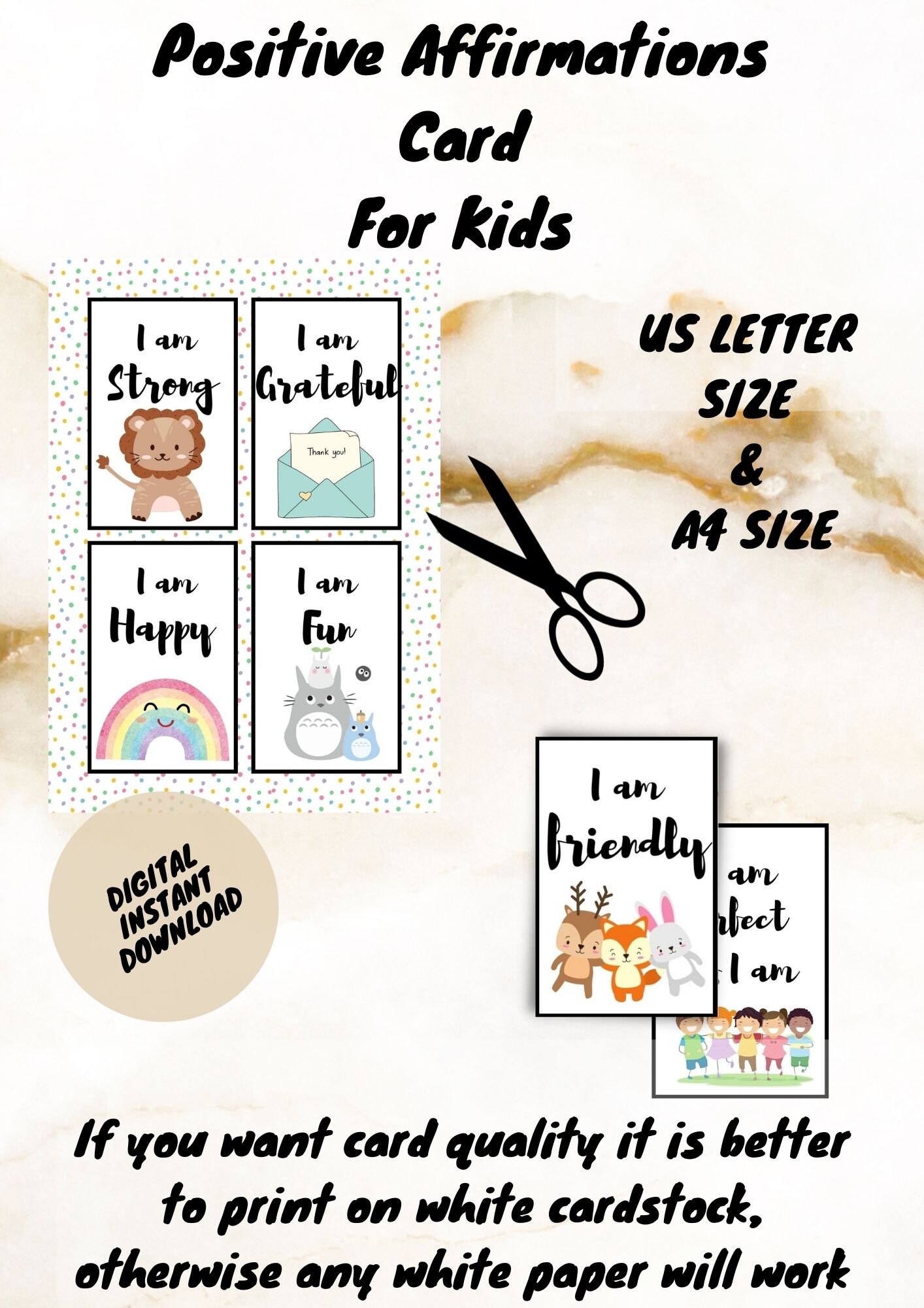 Positive Affirmations Card for Kids, Motivational Cards,kids Mood ...