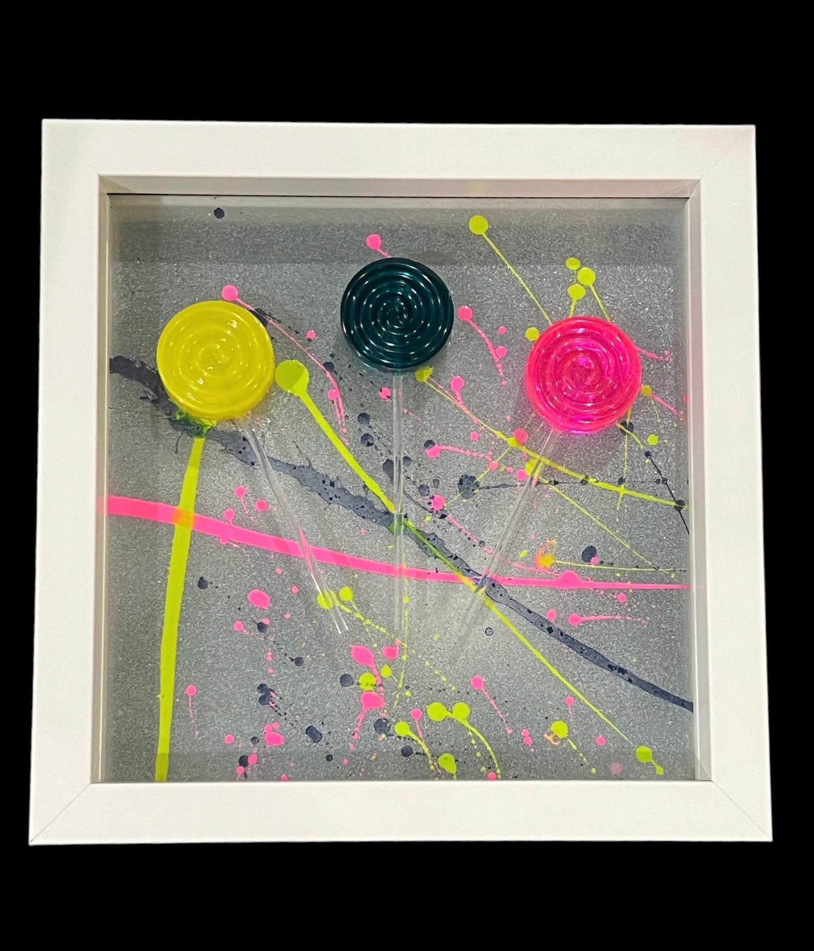 Splatter Paint, Lollipop Wall Hanging, Pink and Yellow Neon Splatter ...