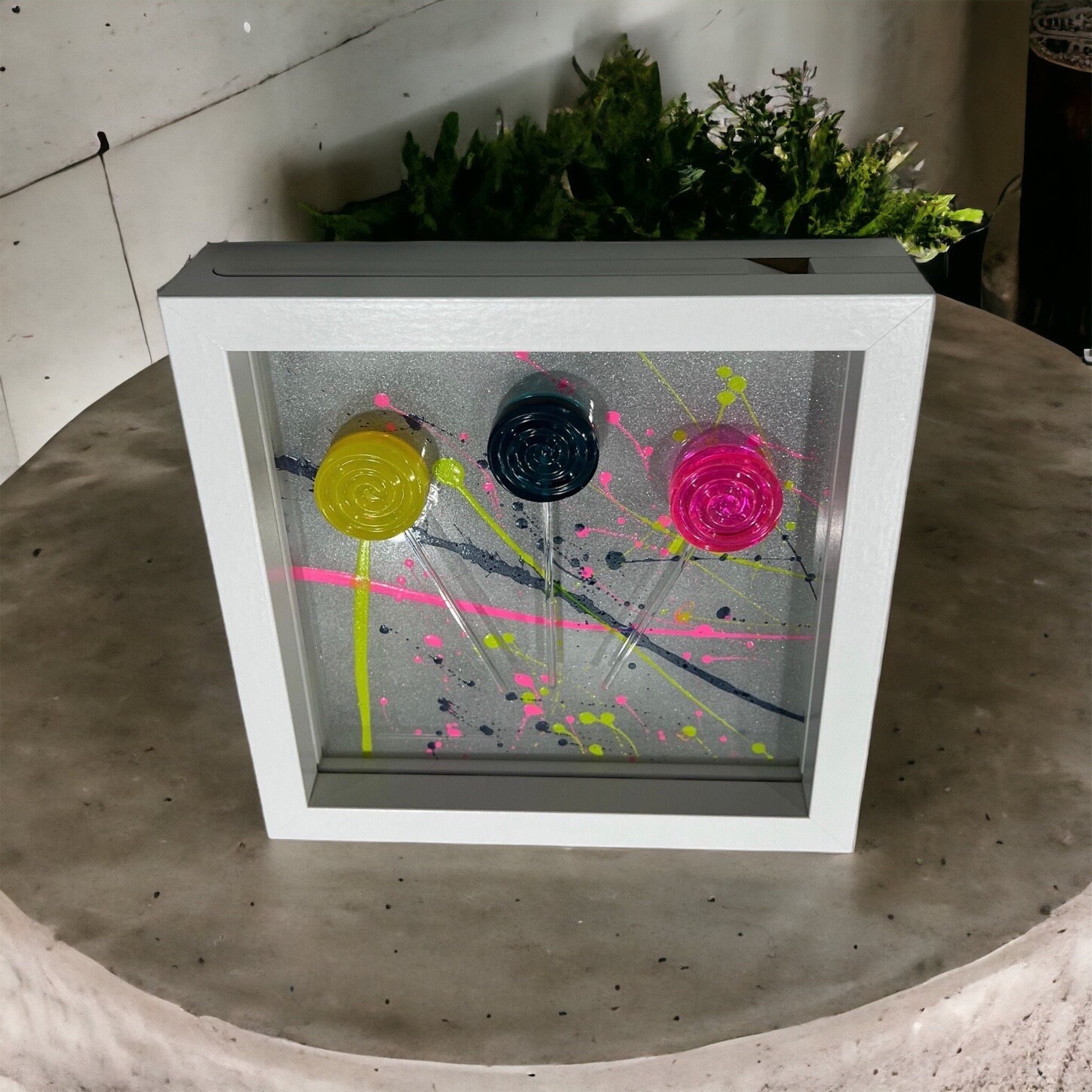 Splatter Paint, Lollipop Wall Hanging, Pink and Yellow Neon Splatter ...