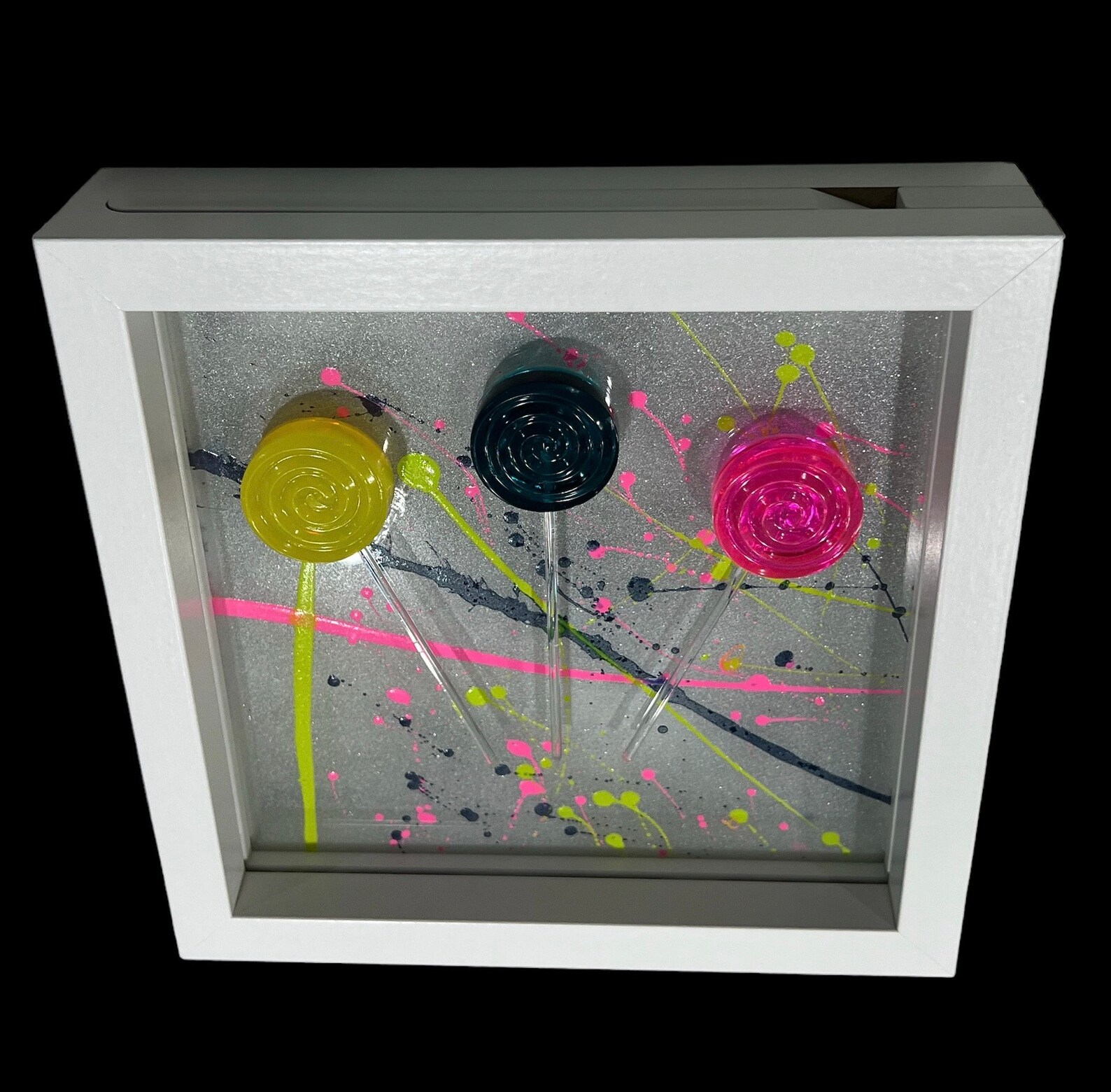 Splatter Paint, Lollipop Wall Hanging, Pink and Yellow Neon Splatter ...