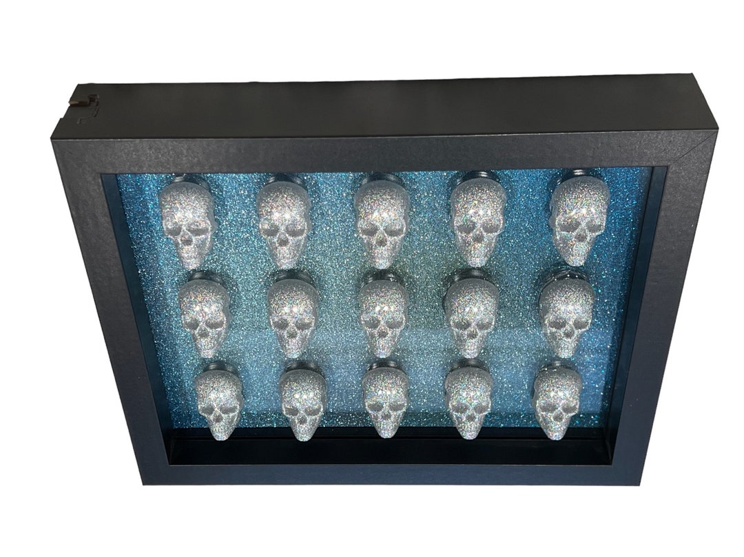 Skull Sculpture 3D Wall Art, Glitter Skull Decor, Blue and Silver ...