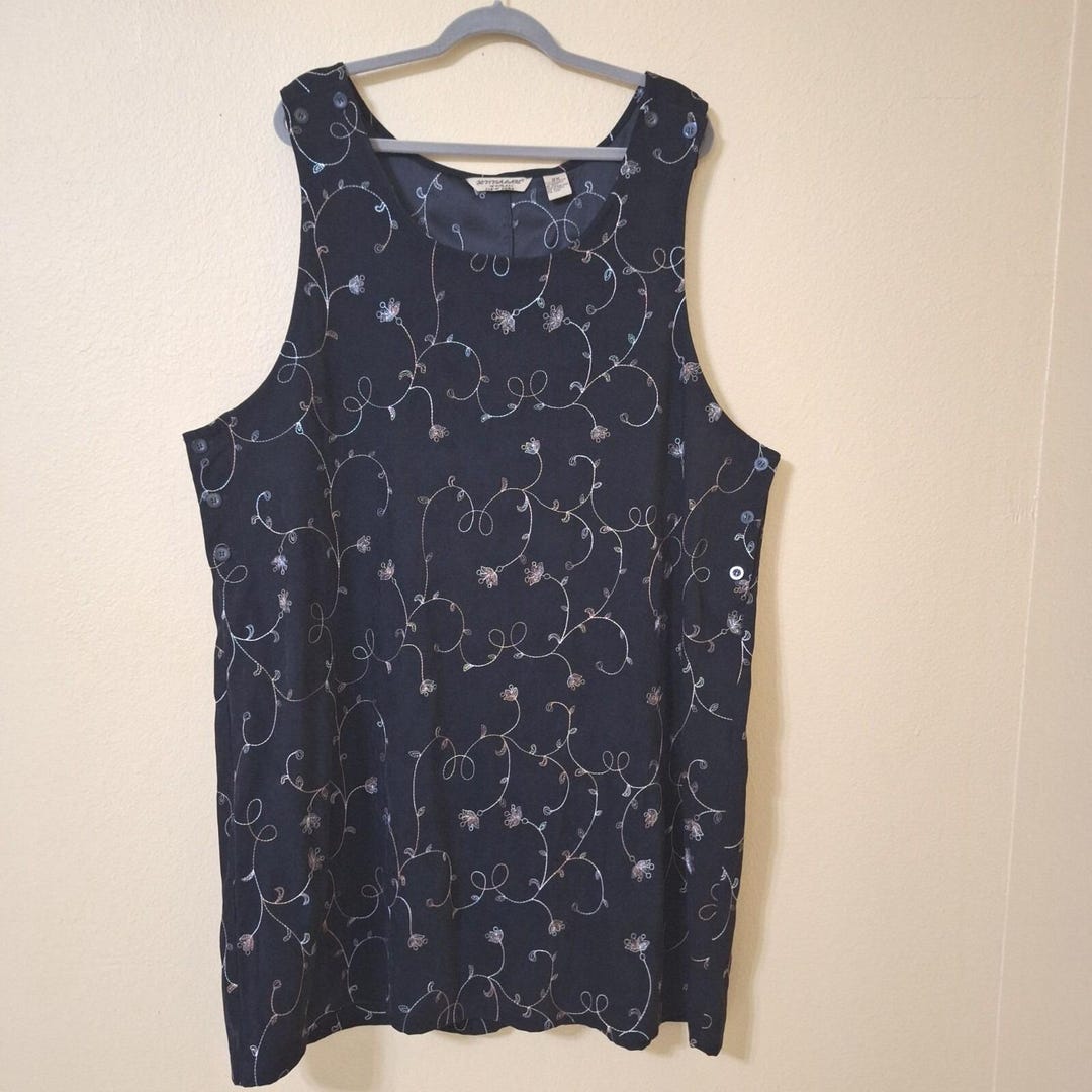 Vintage Jenna Lane Black Embroidered Sleeveless Apron 3X Retro Boho ...