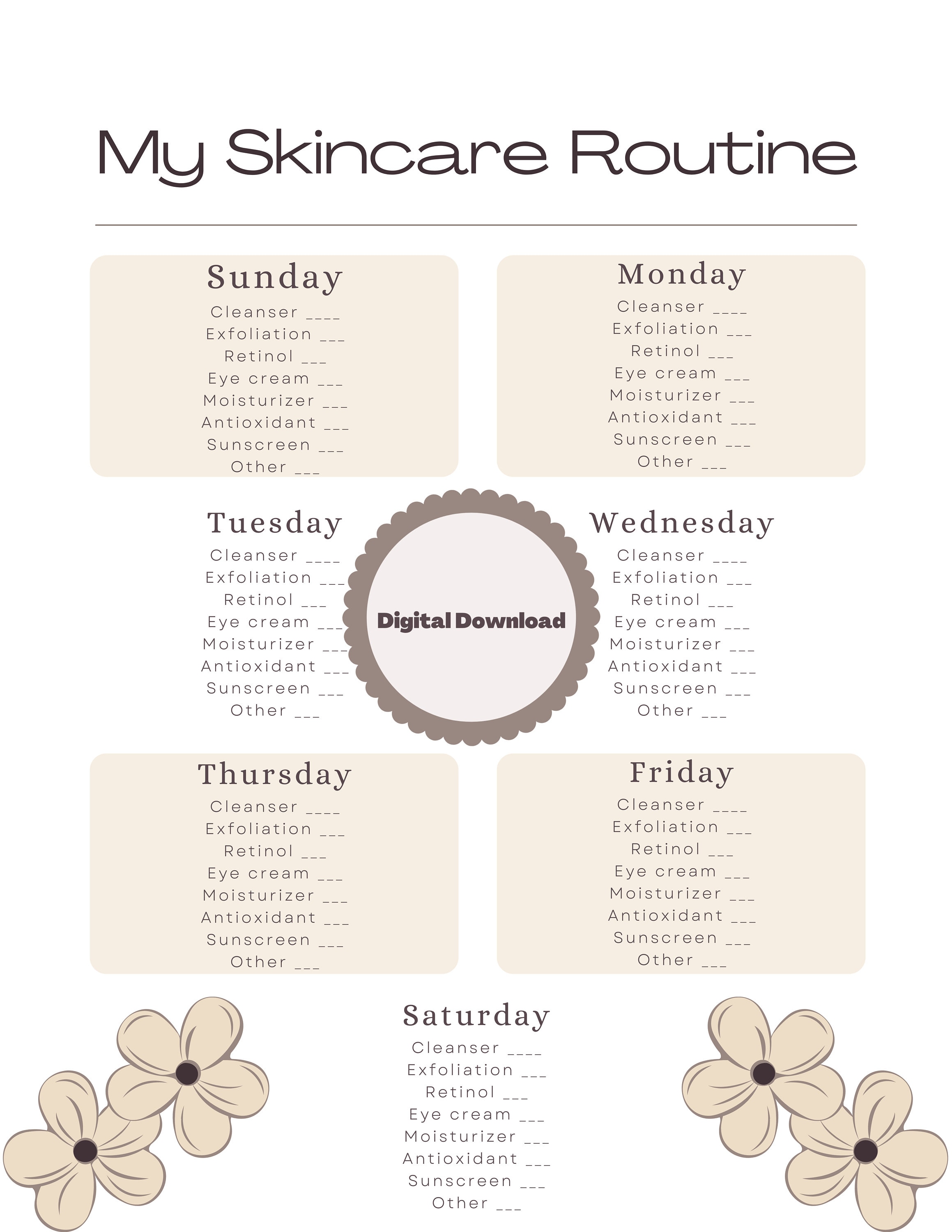 Weekly Skincare Routine Checklist Etsy