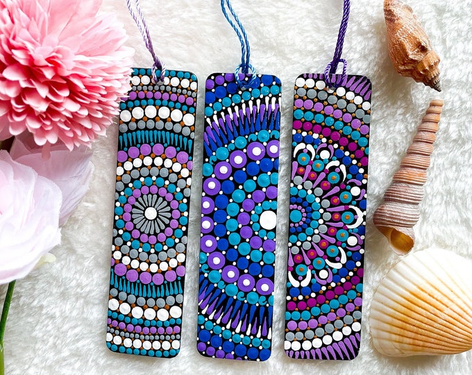 Hand Painted Mandala Bookmarks Set of 3 Colourful Students Gifts Dot ...