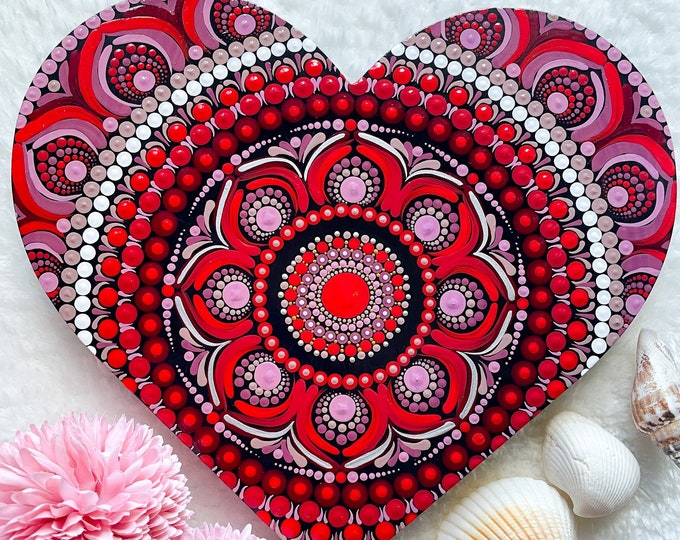 Heart Shaped Mandala Original Painted Valentines Day Gift Love Dot ...