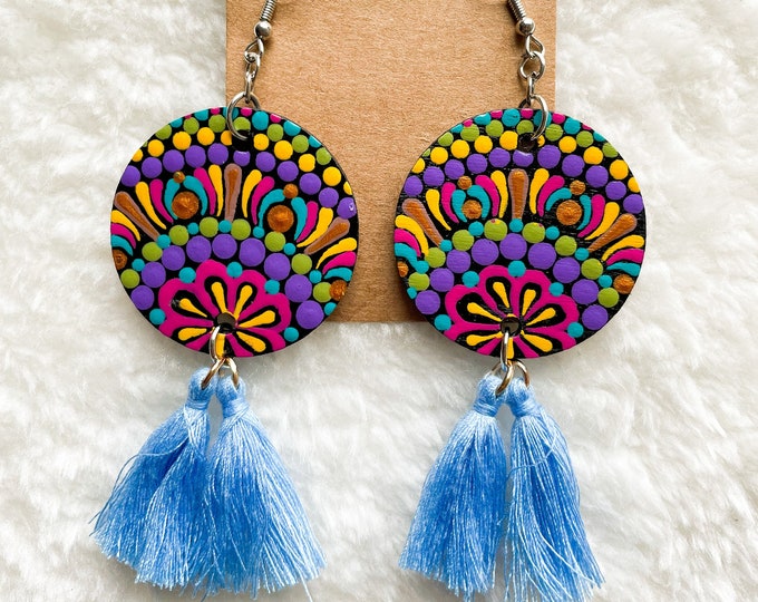 Dot Art Mandala Earrings Hand Painted Indian Dangle Earrings Small ...