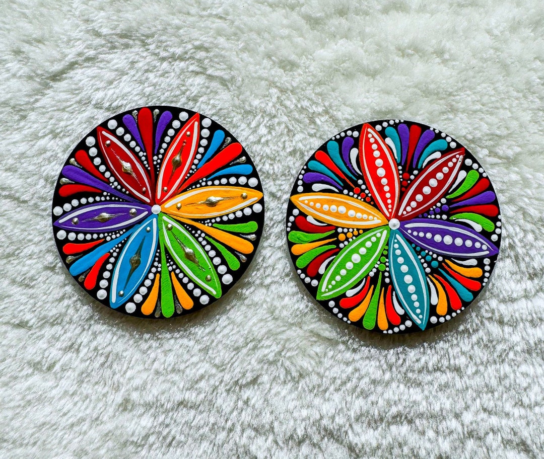 Fridge Magnets Pair Wooden Magnets Art Gifts Mandala Magnets Small ...