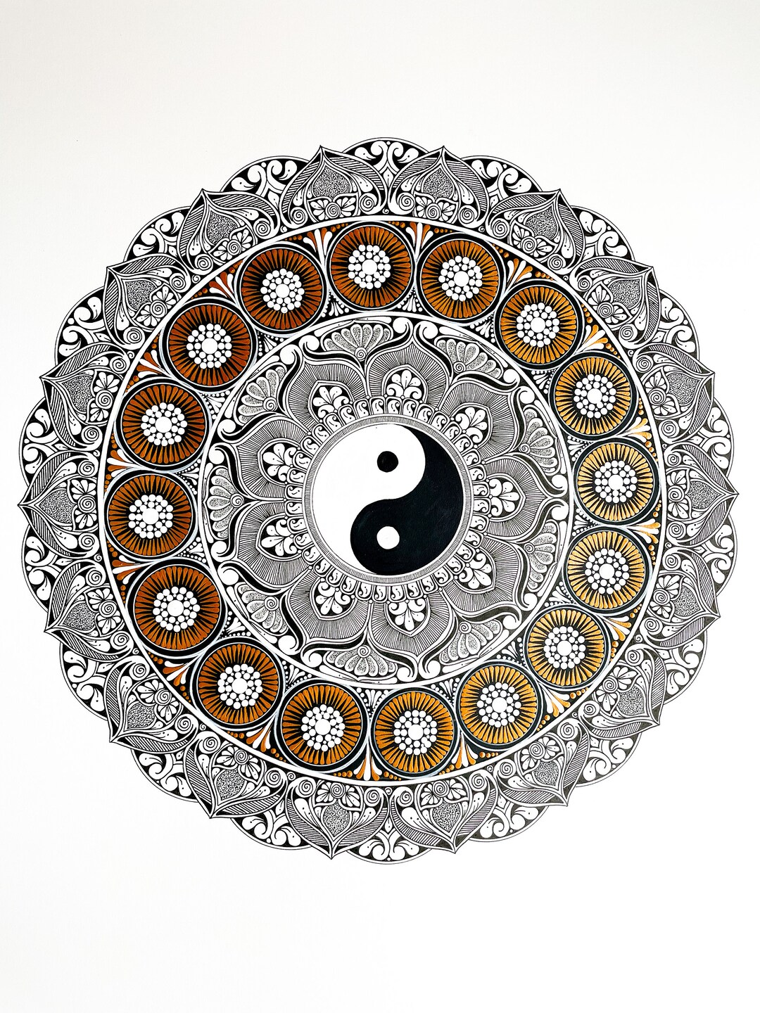 Original Mandala Art Hand Drawn Mandala Wall Art With Black Frame Yin ...