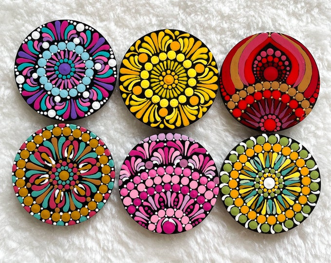 Fridge Magnets Set of 6 Hand Painted Magnets Colorful Small Art Gifts ...