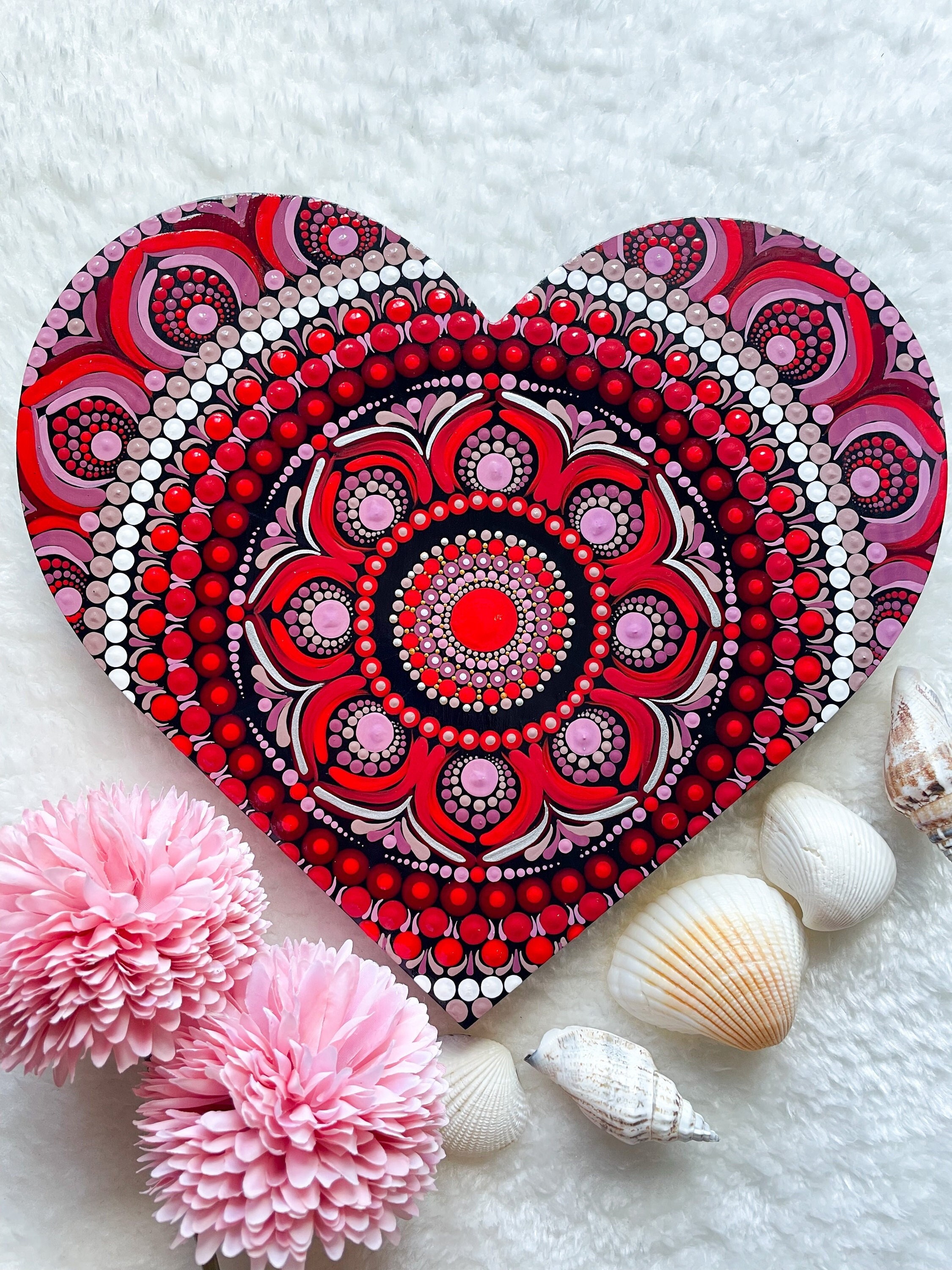 Heart Shaped Mandala Original Love Dot Mandala on Wood Wall - Etsy