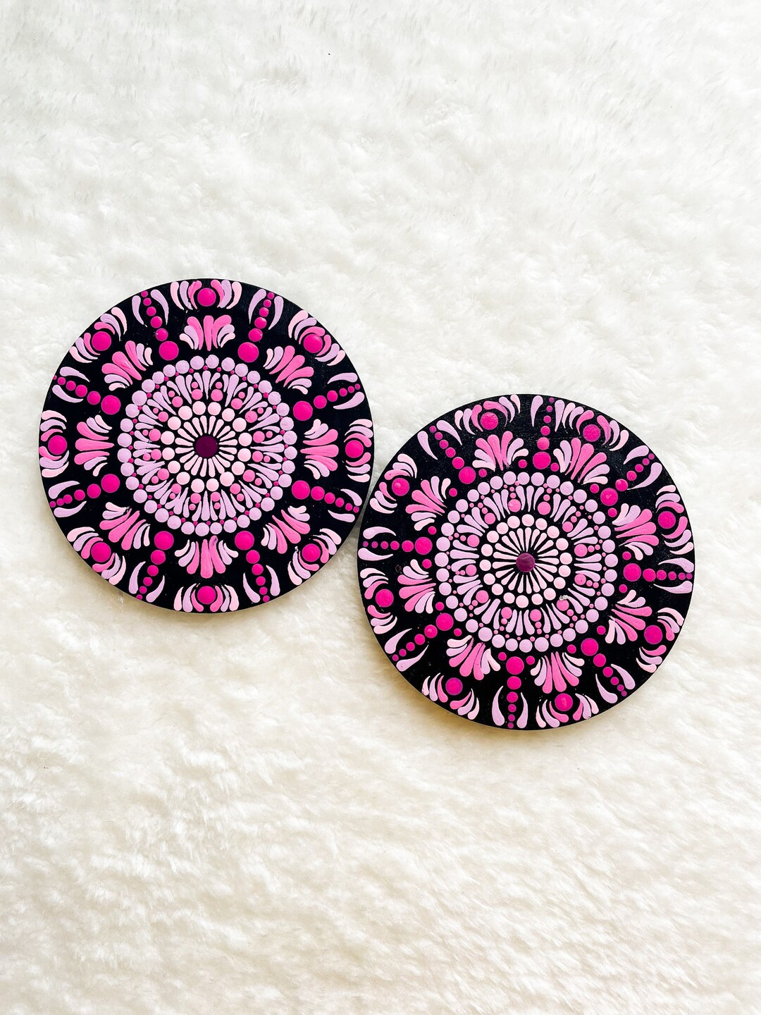 Hand Painted Wood Coasters Pink Mandala Coasters Premium Personalised ...