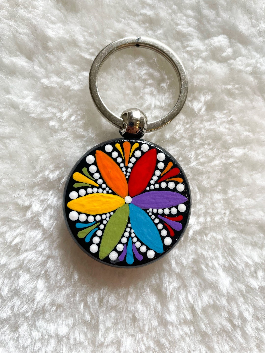 Rainbow Keychains Hand Painted Mandala Art Keychain Stocking Stuffer ...