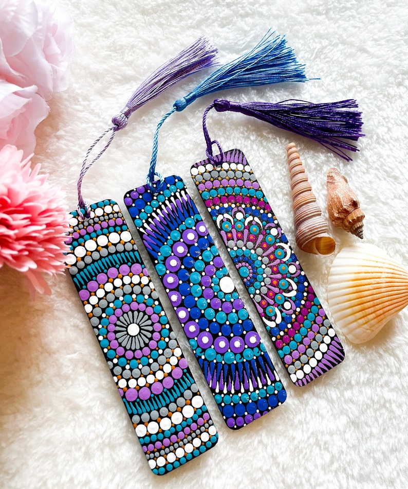 Hand Painted Mandala Bookmarks Set of 3 Colourful Students Gifts Dot ...