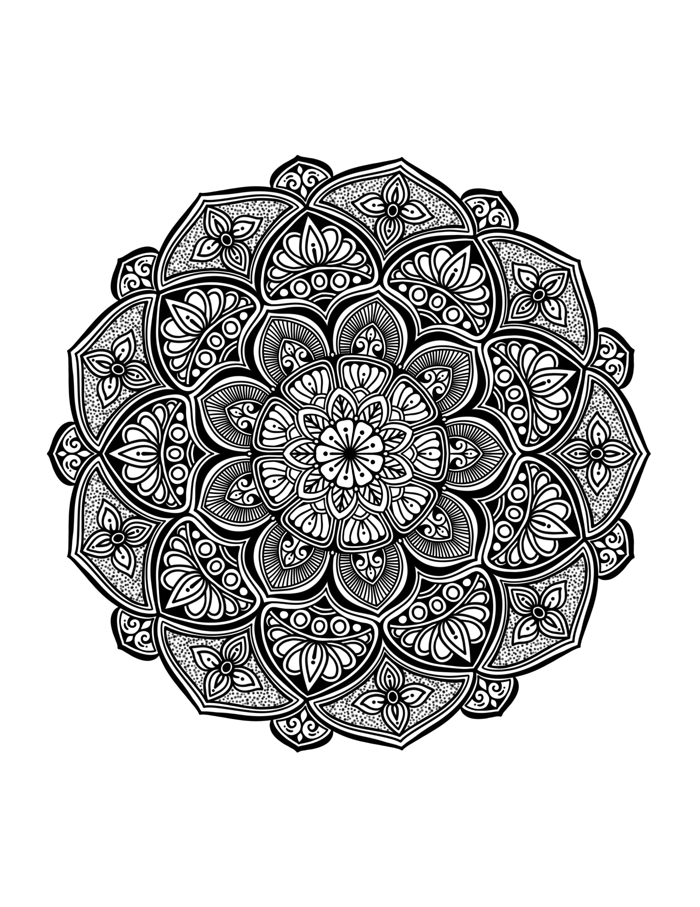 Digital Mandala Art Print Monochrome Wall Art for Living Room Instant ...