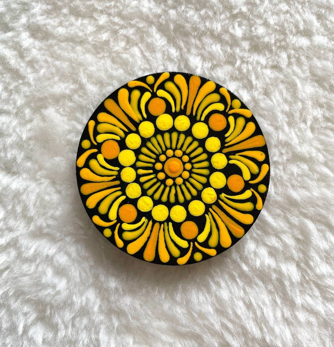 Fridge Magnets Yellow Painted Magnet Wooden Mandala Art Gifts ...