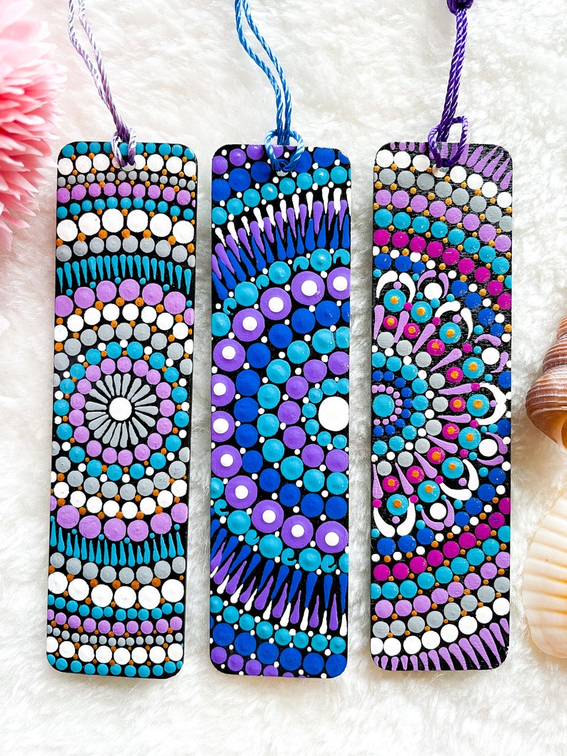 Hand Painted Mandala Bookmarks Set of 3 Colourful Students Gifts Dot ...