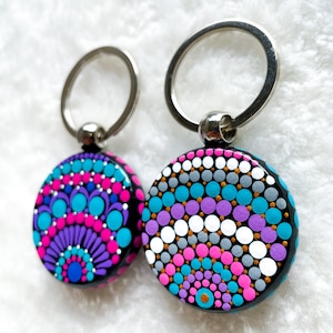 Stocking Stuffer Mandala Keychains Set of 2 Hand Painted Key Chains ...