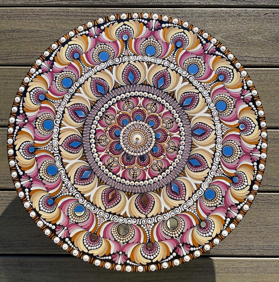 Original 20" Mandala Art on Wood With Mirrors Painted Wall Art Unique ...
