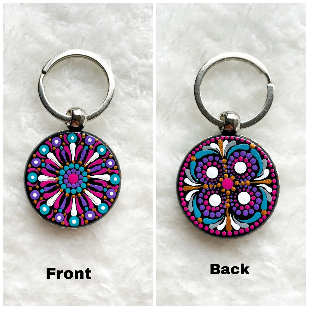 Mandala Keychain Hand Painted Dot Mandala Birthday Gift for Her ...