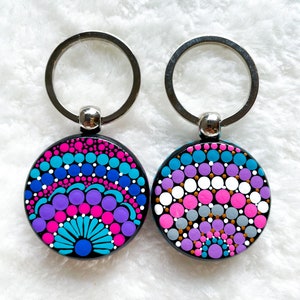 Mandala Keychain Set of 2 Hand Painted Key Chains Dot Mandala Giveaway ...