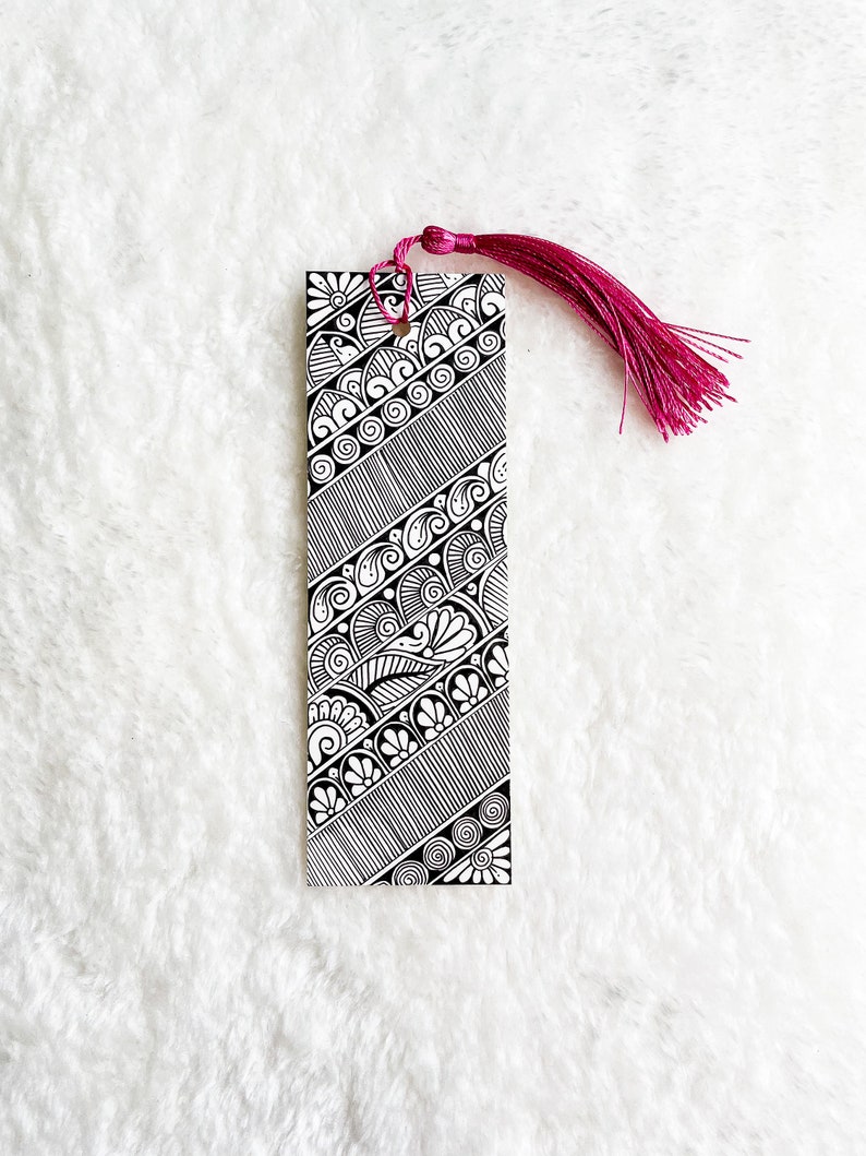 Hand Drawn Mandala Bookmarks With Tassel Zentangle Bookmark ...