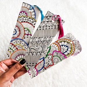 Hand Drawn Mandala Bookmarks With Tassel Zentangle Bookmark ...