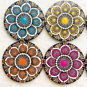Premium Coasters Set of 6 Hand Painted Mandala Coasters Home Decor ...