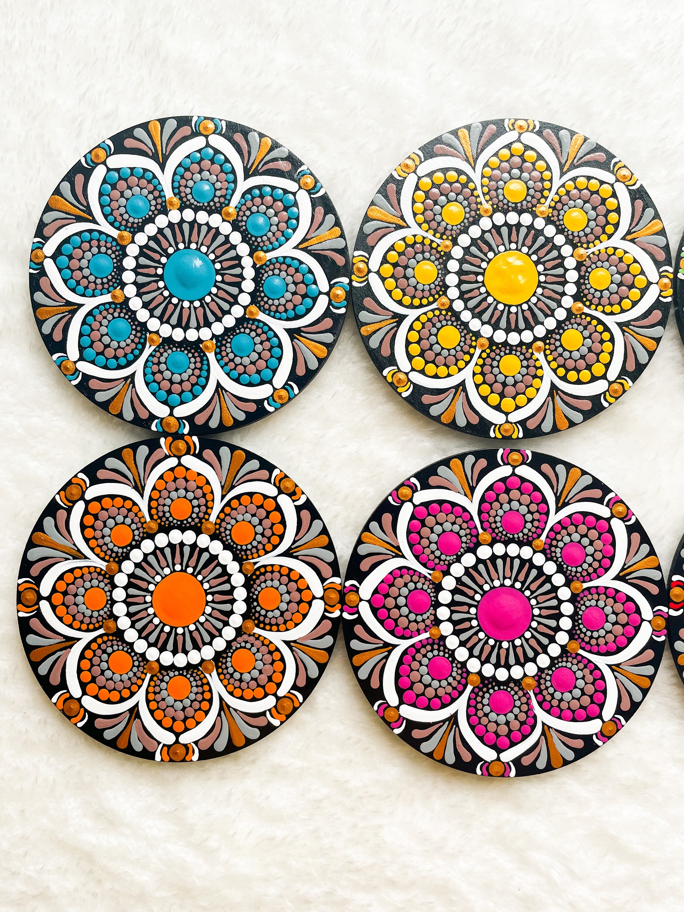 Premium Coasters Set of 6 Hand Painted Mandala Coasters Home Decor ...