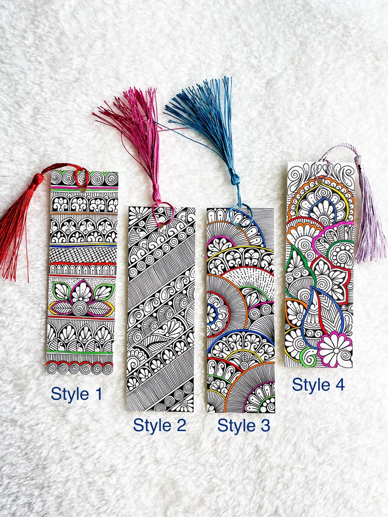 Hand Drawn Mandala Bookmarks With Tassel Zentangle Bookmark ...