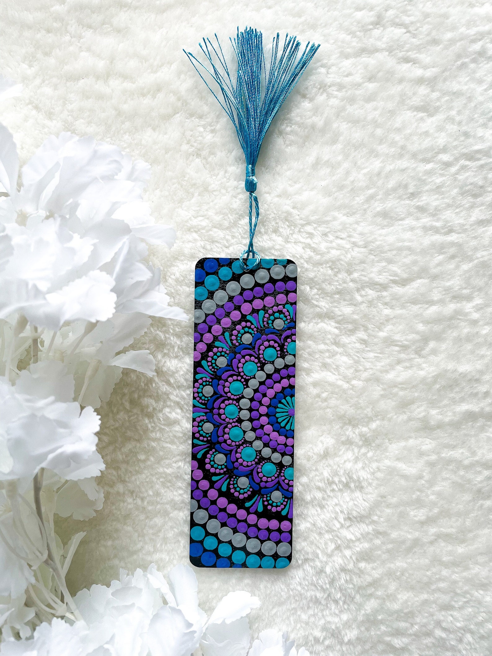Hand Painted Bookmark on Wood Blue Dot Mandala Thanksgiving - Etsy