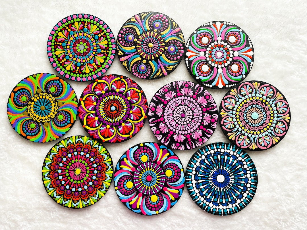 Coasters Set Hand Painted Dot Mandala Custom Coasters Gifts for Her ...