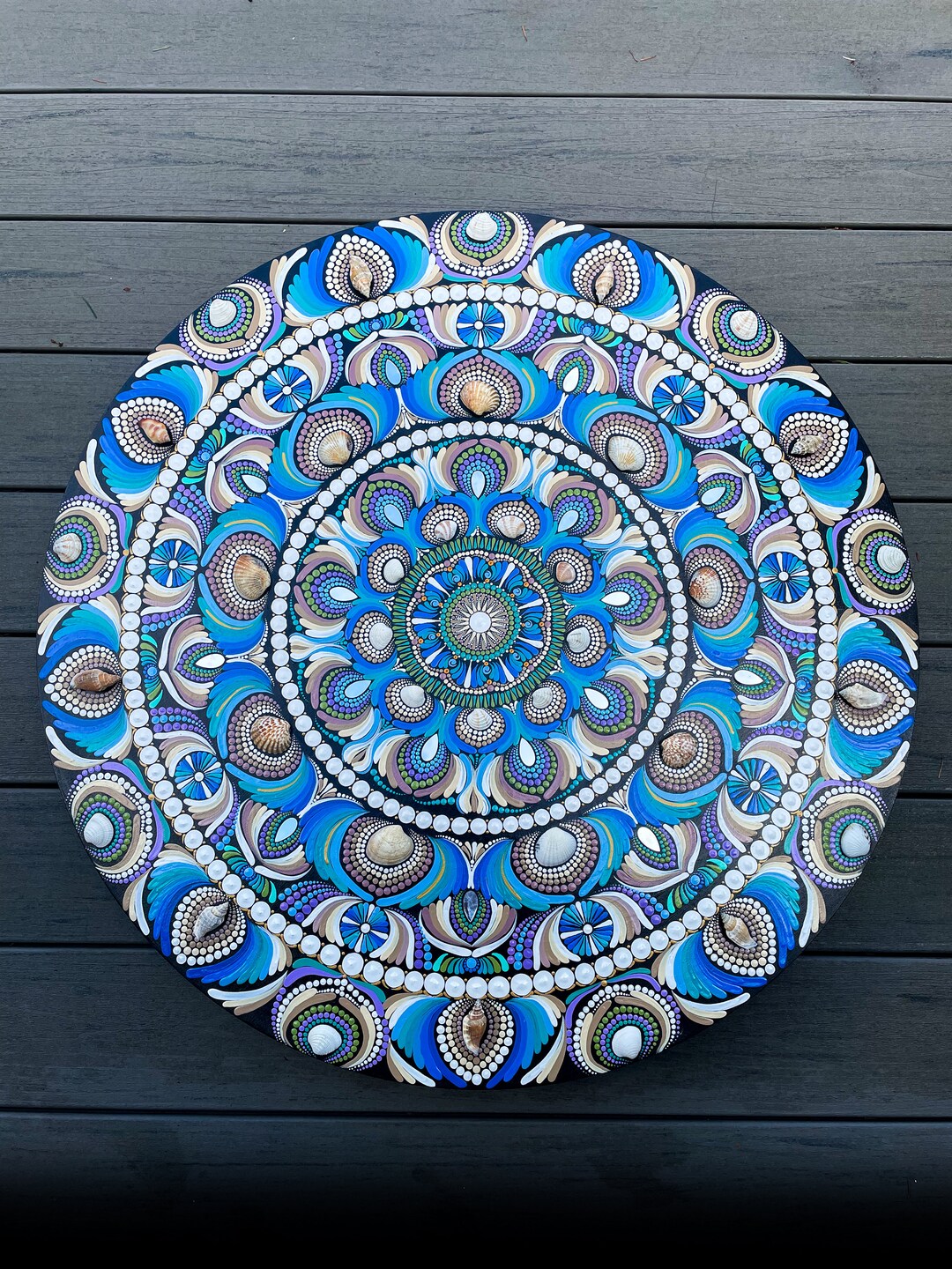 Original 30 Mandala Art on Wood Mandala With Mirrors Sea Shells Painted ...
