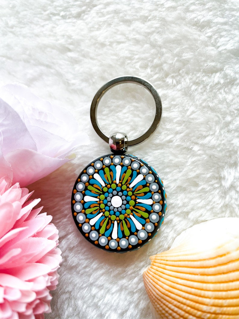 Wooden Keychain Mandala Dot Art Gift for Her Indian Return - Etsy