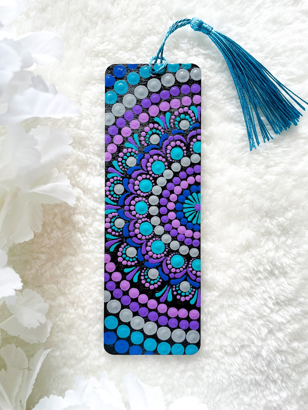 Hand Painted Bookmark on Wood Blue Dot Mandala Thank You Gifts ...