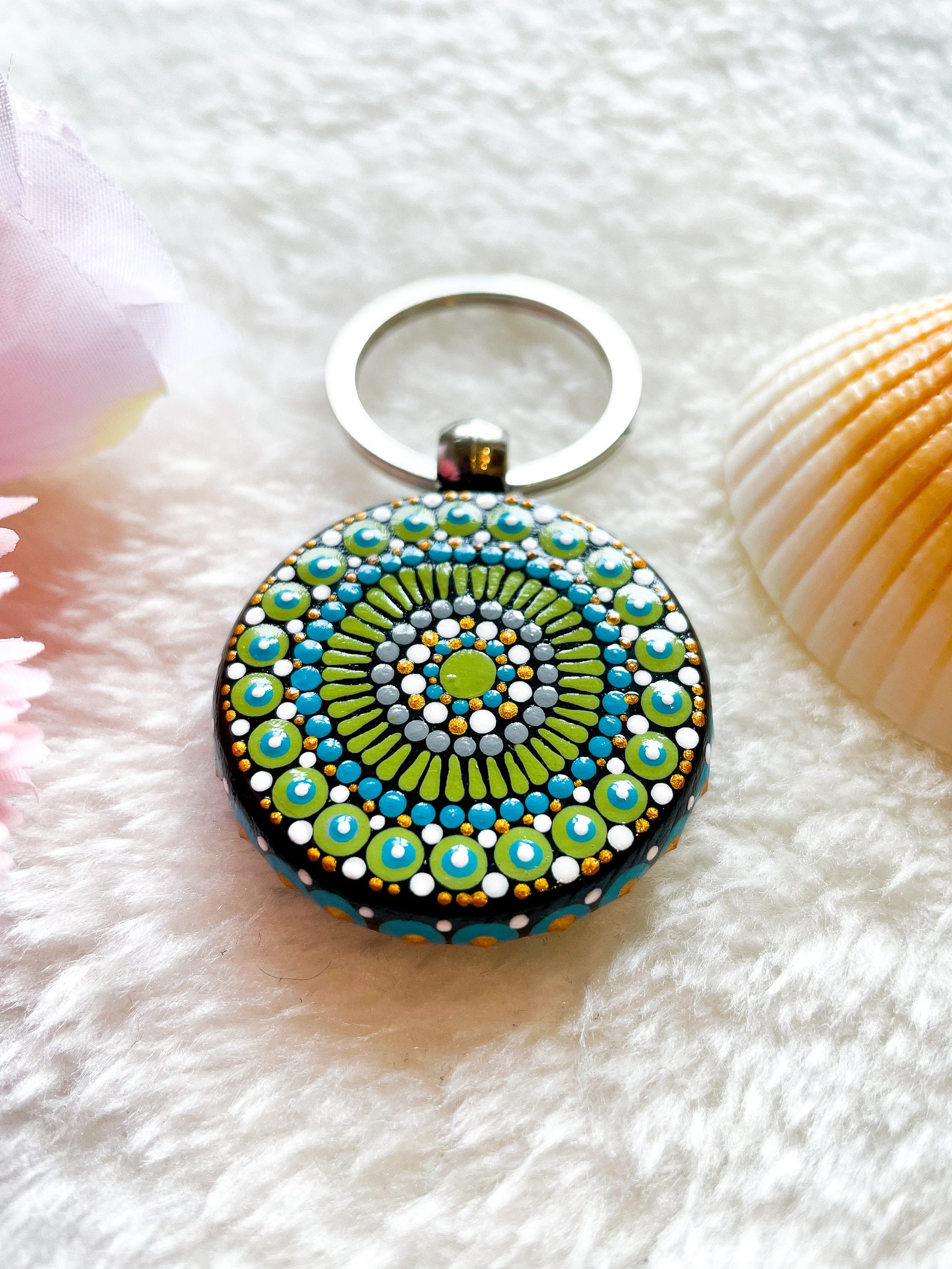 Wooden Keychain Mandala Dot Art Gift for Her Indian Return - Etsy