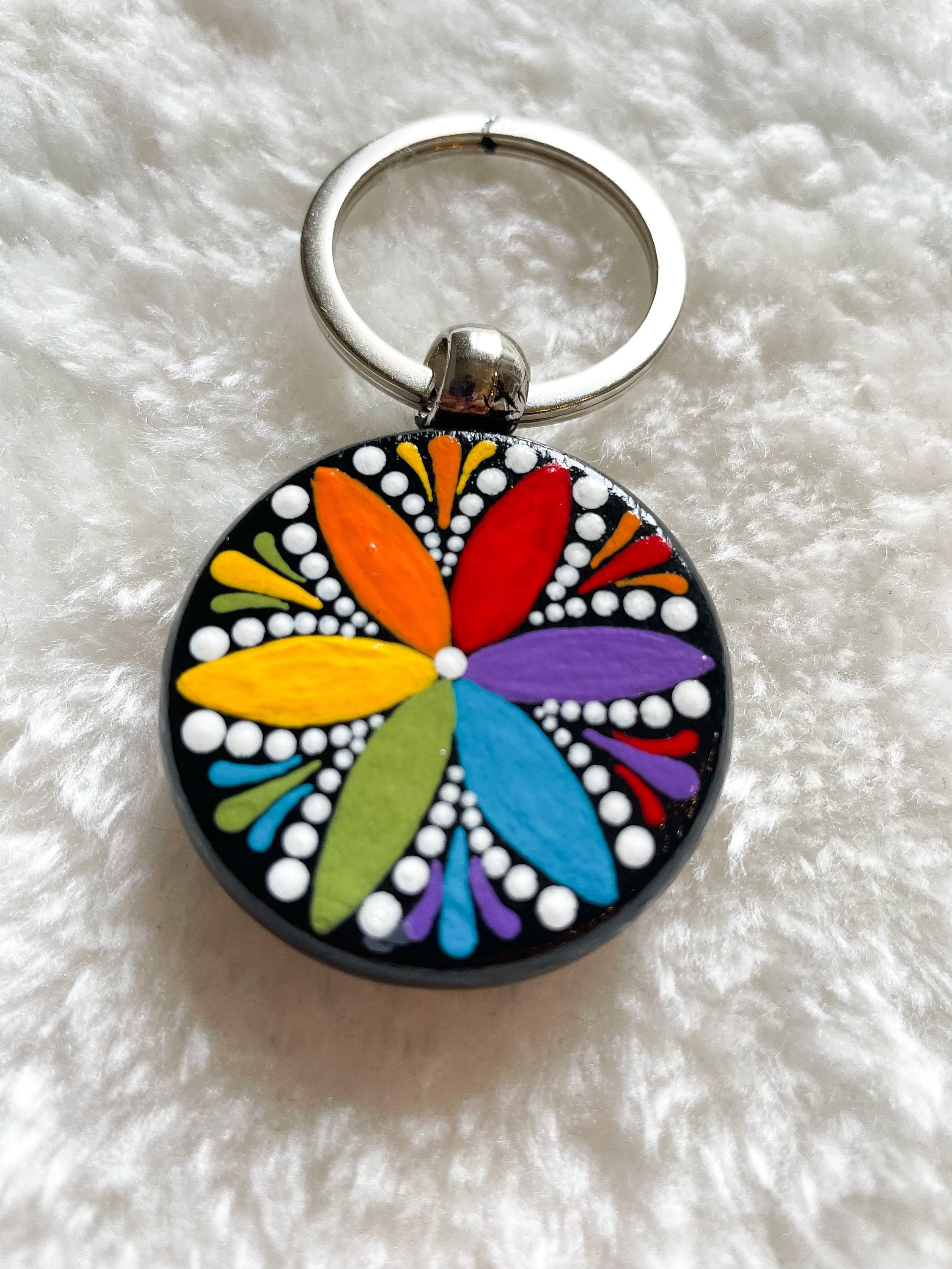 Rainbow Keychains Hand Painted Mandala Art Keychain Stocking Stuffer ...