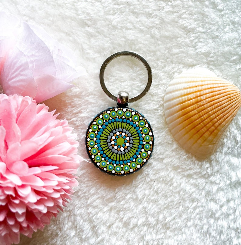 Wooden Keychain Mandala Dot Art Gift for Her Indian Return - Etsy