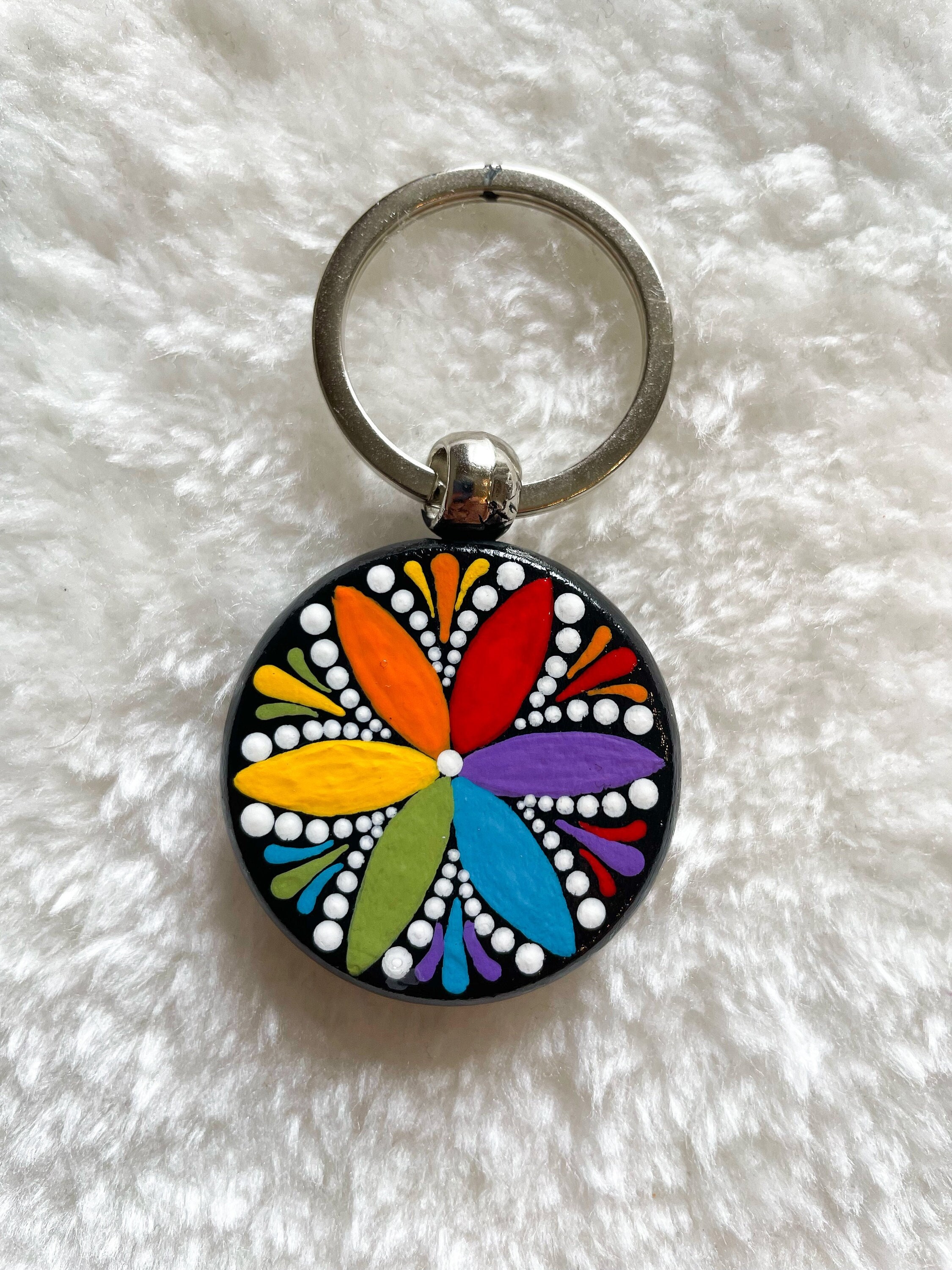 Rainbow Keychains Hand Painted Mandala Art Keychain Stocking Stuffer ...