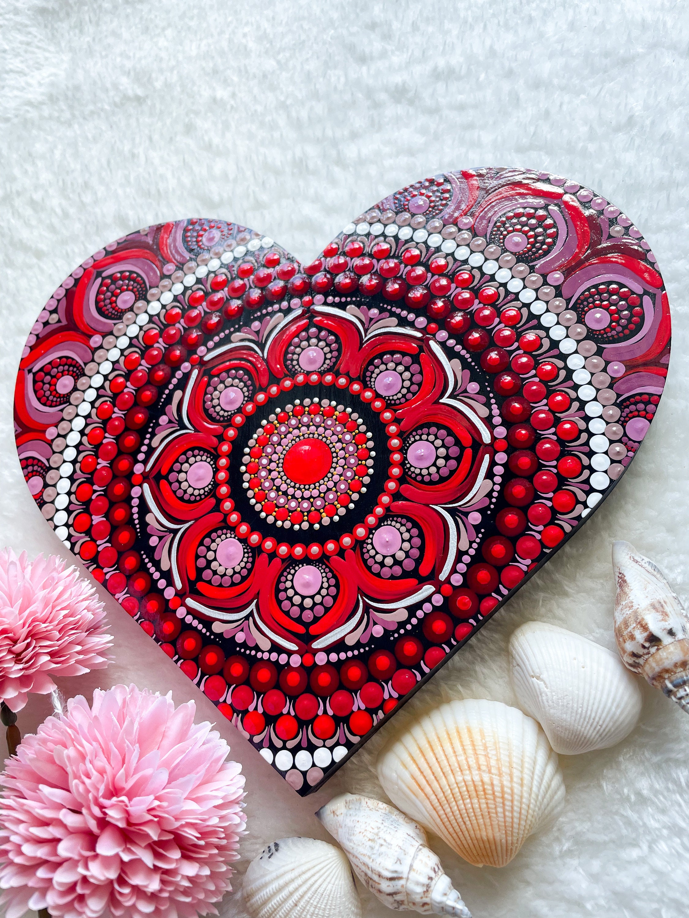 Heart Shaped Mandala Original Love Dot Mandala on Wood Wall - Etsy