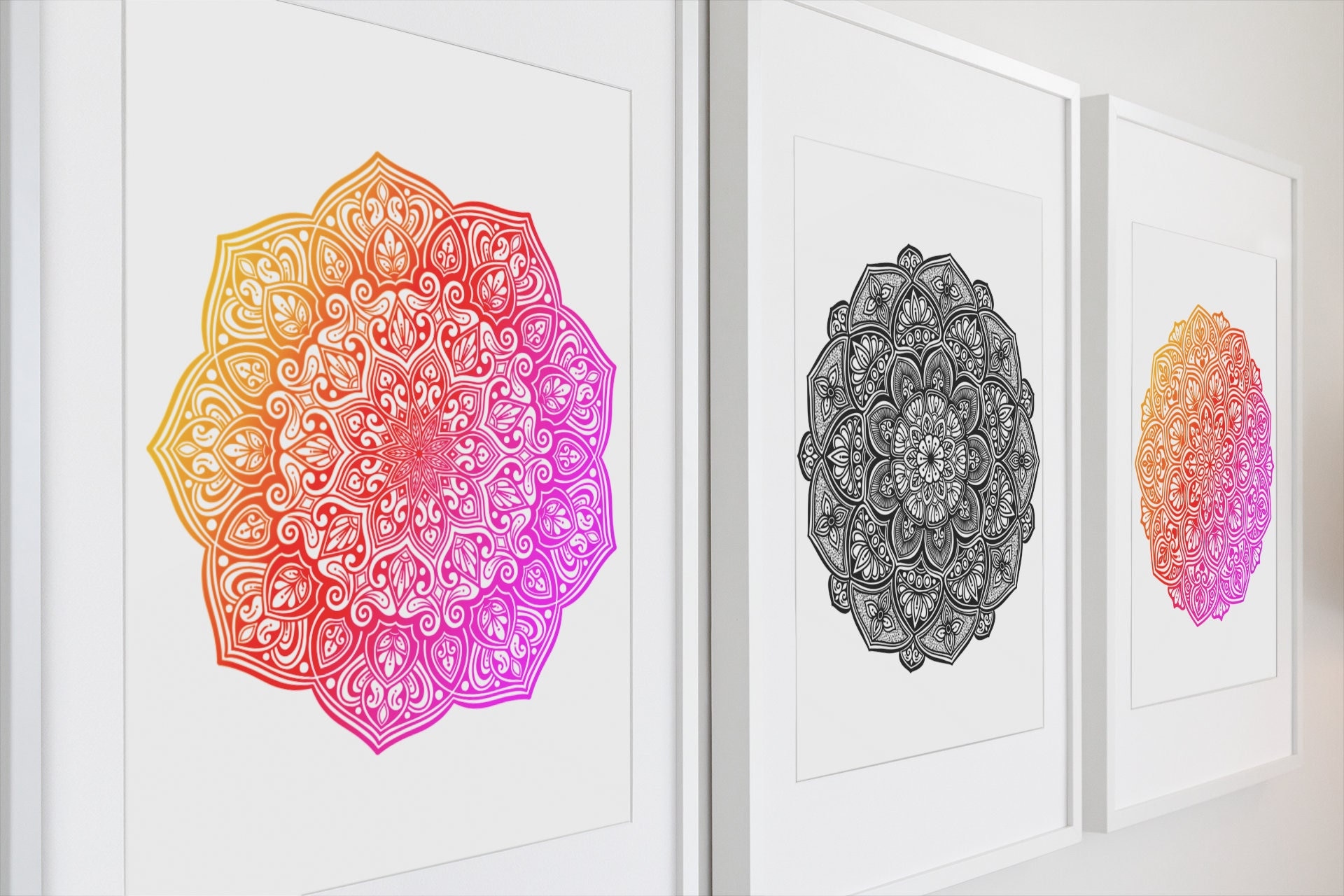 Digital Mandala Art Prints Set of 3 Minimalist Home Decor Mandala Art ...