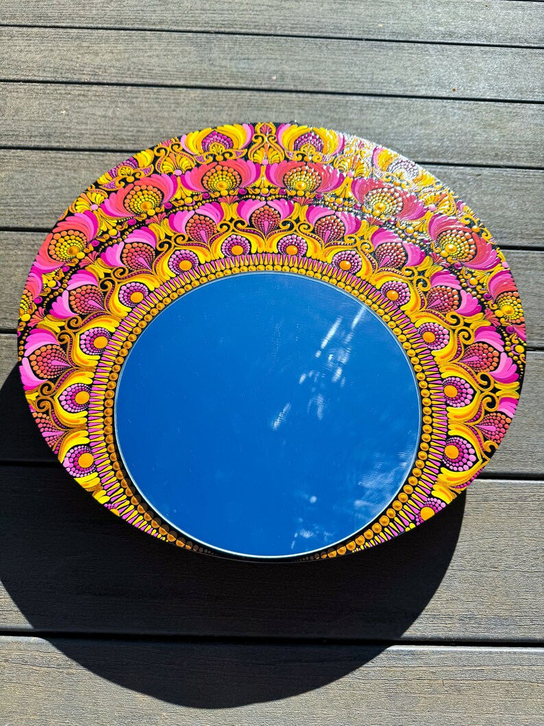 Original 18" Mandala Art on Wood Contemporary Wall Mirror Painted ...