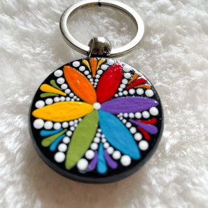 Rainbow Keychains Hand Painted Mandala Art Keychain Stocking Stuffer ...