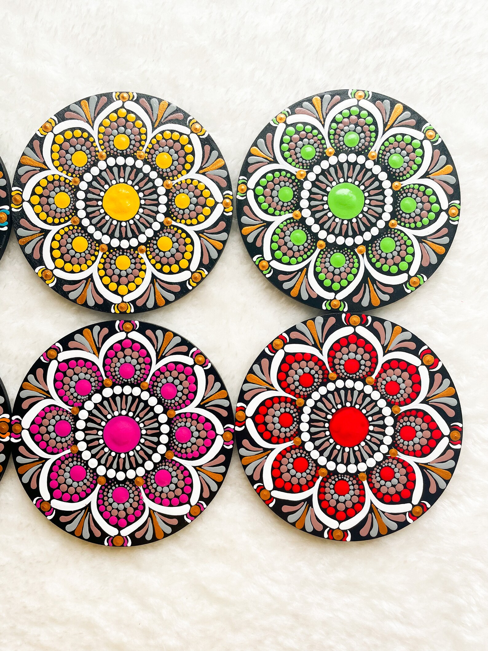 Premium Coasters Set of 6 Hand Painted Mandala Coasters Home Decor ...