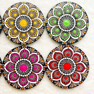 Premium Coasters Set of 6 Hand Painted Mandala Coasters Home Decor ...