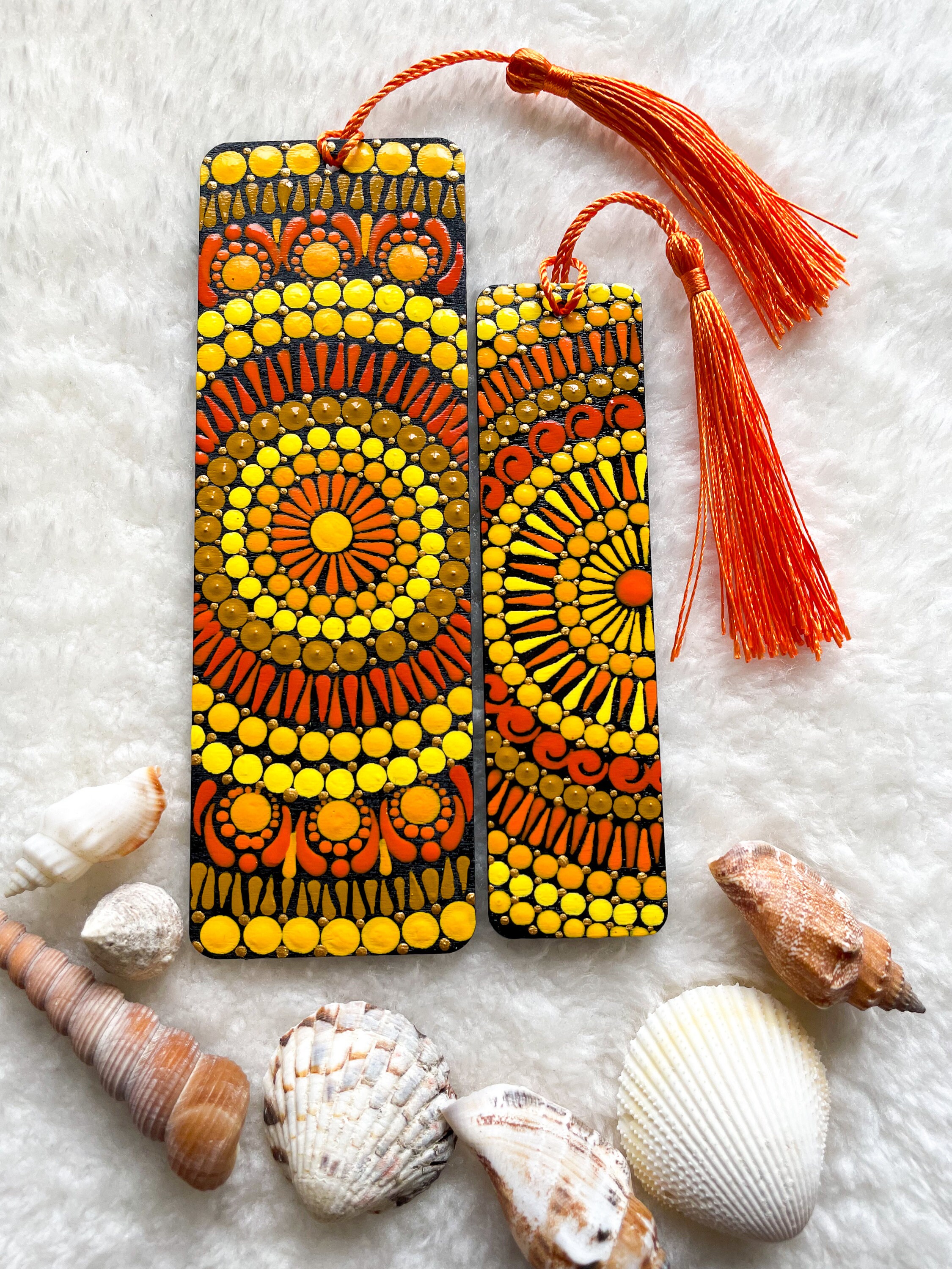 Painted Bookmark Set Yellow Mandala Bookmark Wood Dot Art Thank You ...