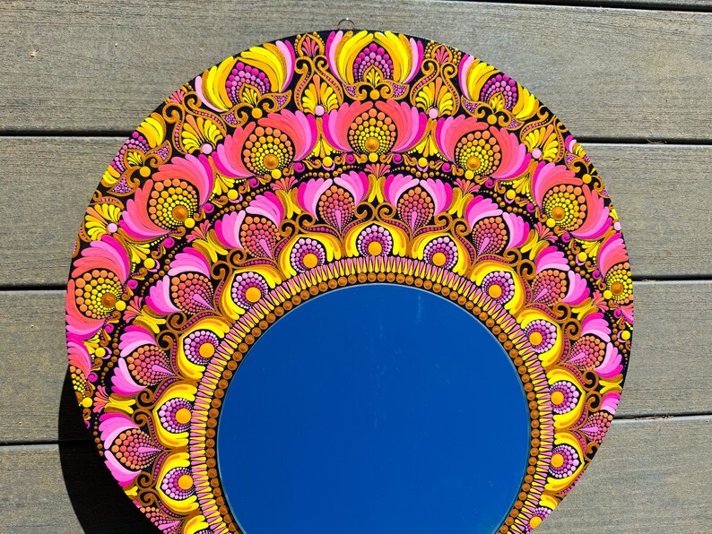 Original 18" Mandala Art on Wood Contemporary Wall Mirror Painted ...