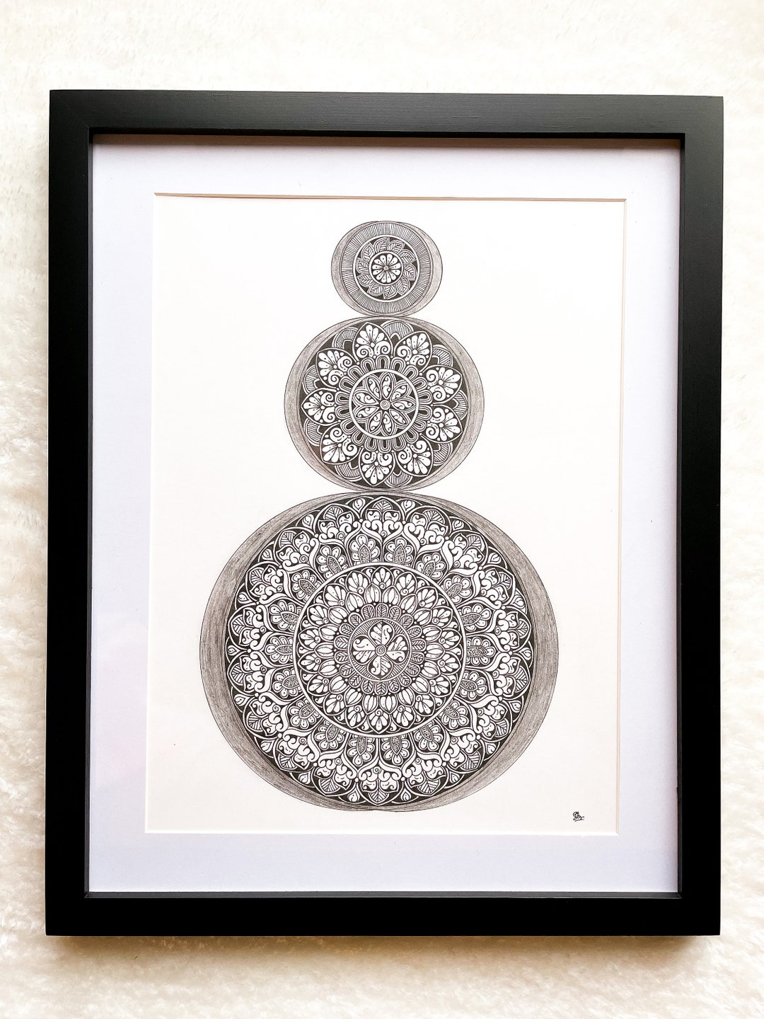 Hand-drawn Mandala Wall Art | Original Art With Black Frame | Archival ...