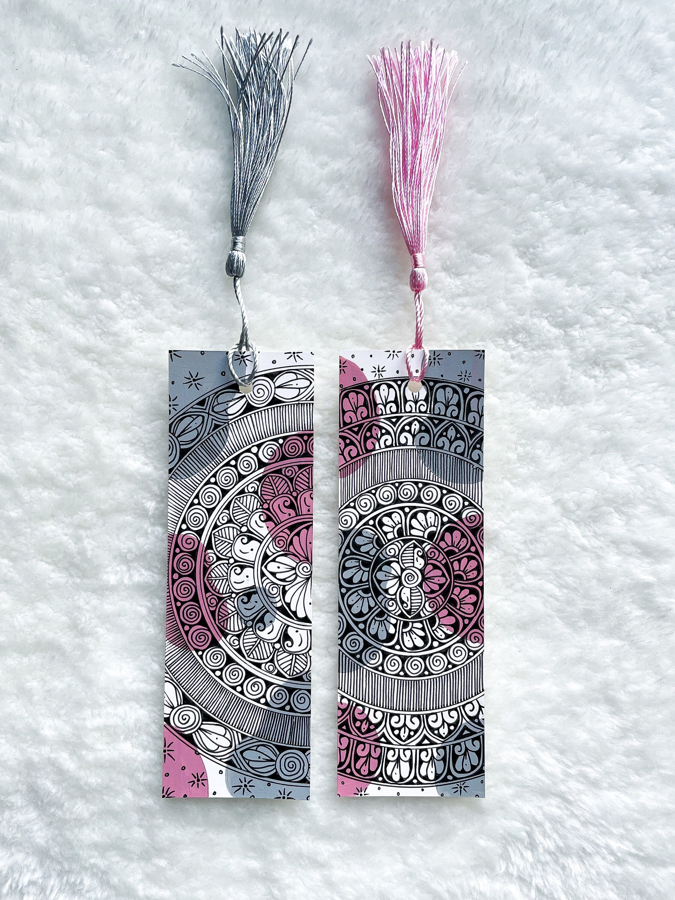 Personalised Art Bookmarks With Tassel Hand Drawn Mandala Bookmark Boho ...