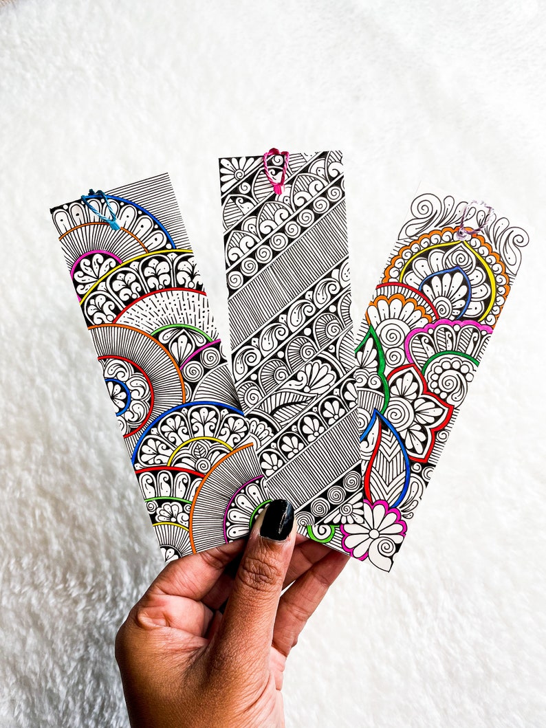 Hand Drawn Mandala Bookmarks With Tassel Zentangle Bookmark ...