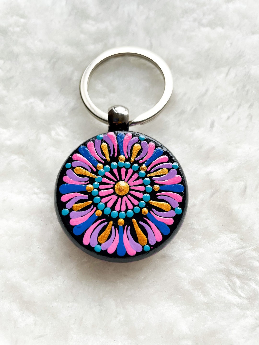 Mandala Keychains Hand Painted Dot Mandala Key Chain Small Wedding ...